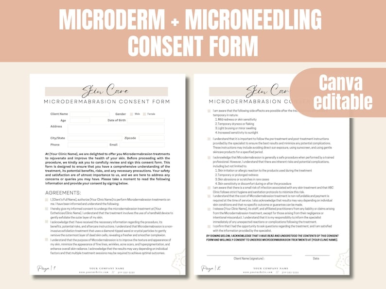 Microderm Consent Form, Microneedling Consent - Esthetician, Treatment ...