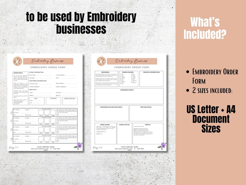 Embroidery Order Form, Small Business Order Form, Embroidery, Canva ...