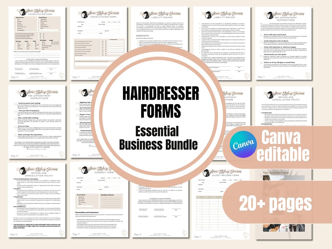 Hair Stylist Professional Forms Bundle - Liability Form, Pre-treatment ...