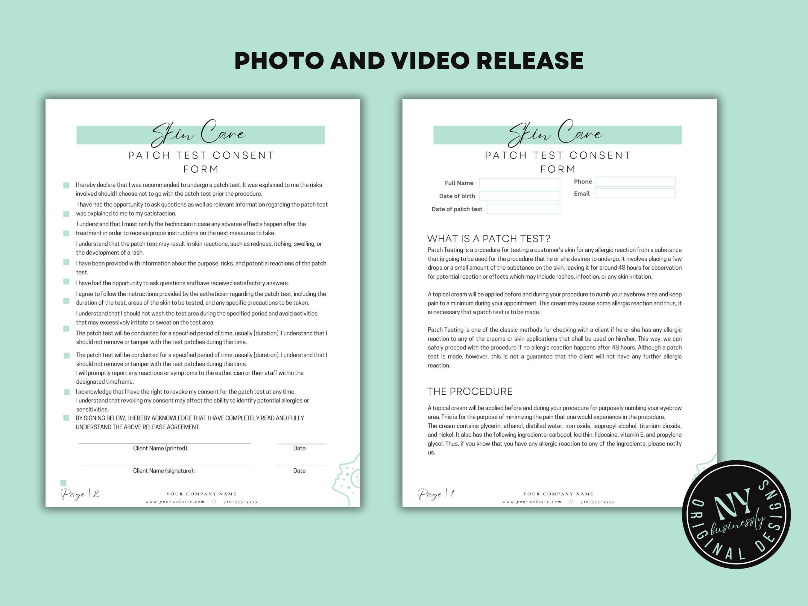 Esthetician Patch Test Consent Form Skin Care Treatment - Etsy