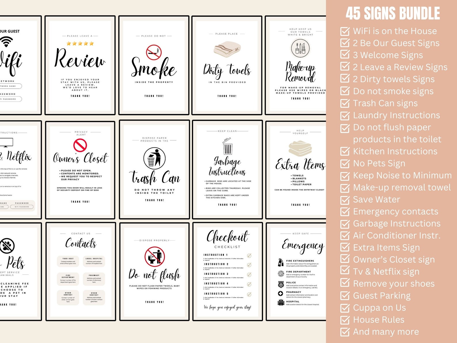 Airbnb Sign Bundle Template, Airbnb Signage, Vacation Rental, Wifi Sign ...