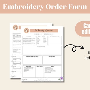 Embroidery Order Form, Small Business Order Form, Embroidery, Canva ...