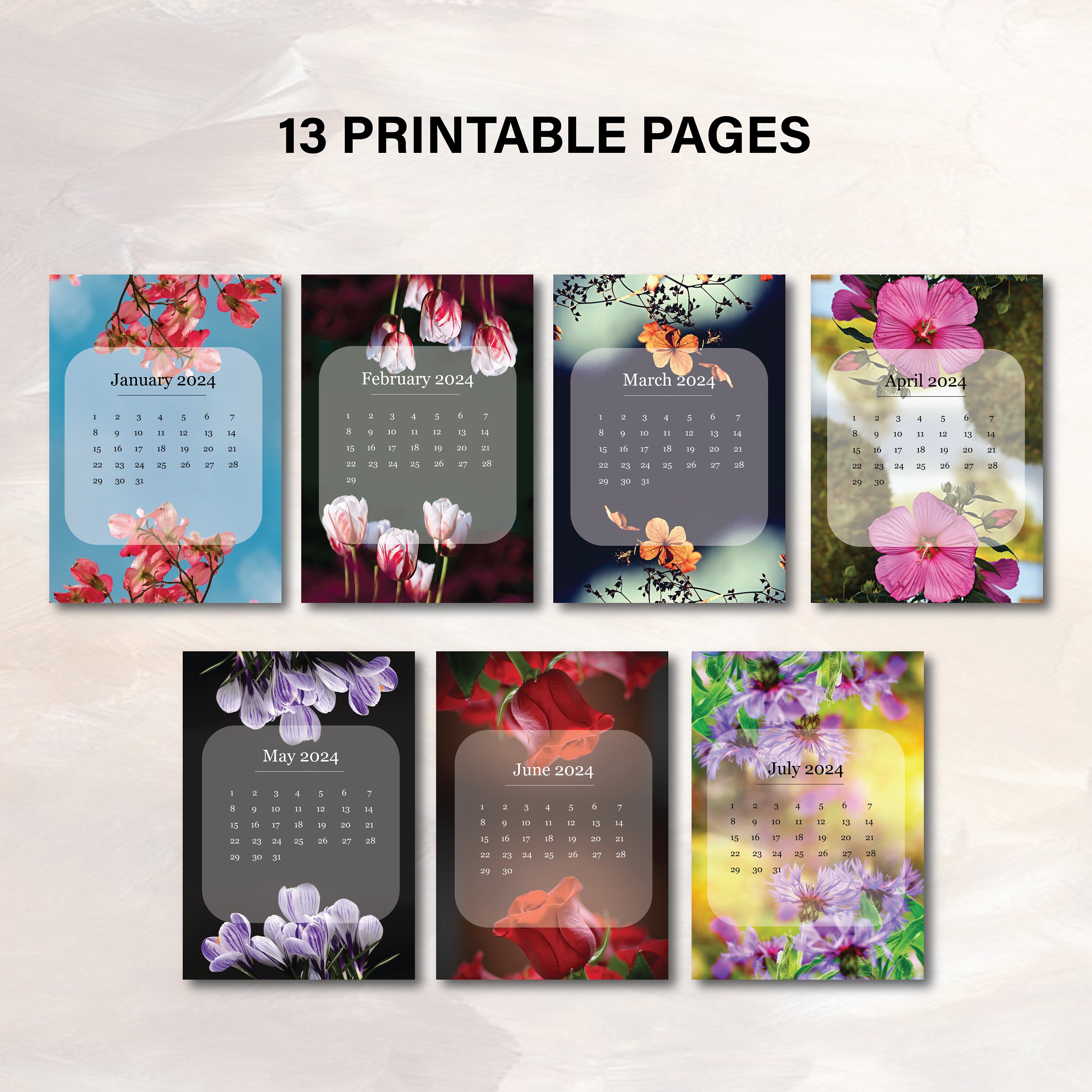 Printable Flower Calendar 2024 Portrait Instant Download PDF - Etsy