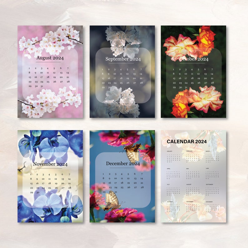 Printable Flower Calendar 2024 Portrait Instant Download PDF - Etsy