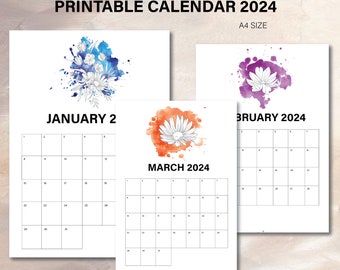 Printable Flower Calendar 2024 Portrait Instant Download PDF - Etsy