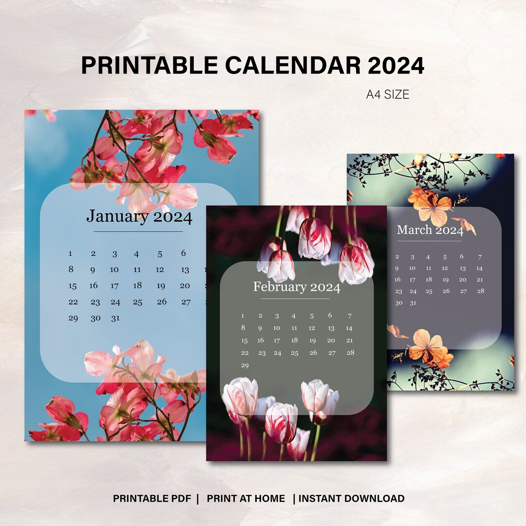 Printable Flower Calendar 2024 Portrait Instant Download PDF - Etsy