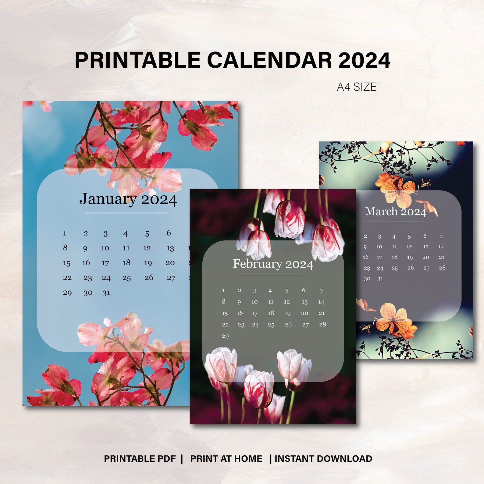 Printable Flower Calendar 2024 Portrait Instant Download PDF - Etsy