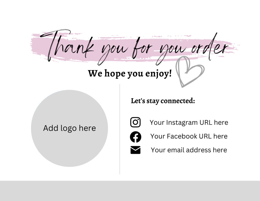 Customisable ''thank You for Your Order'' Card Template - Etsy
