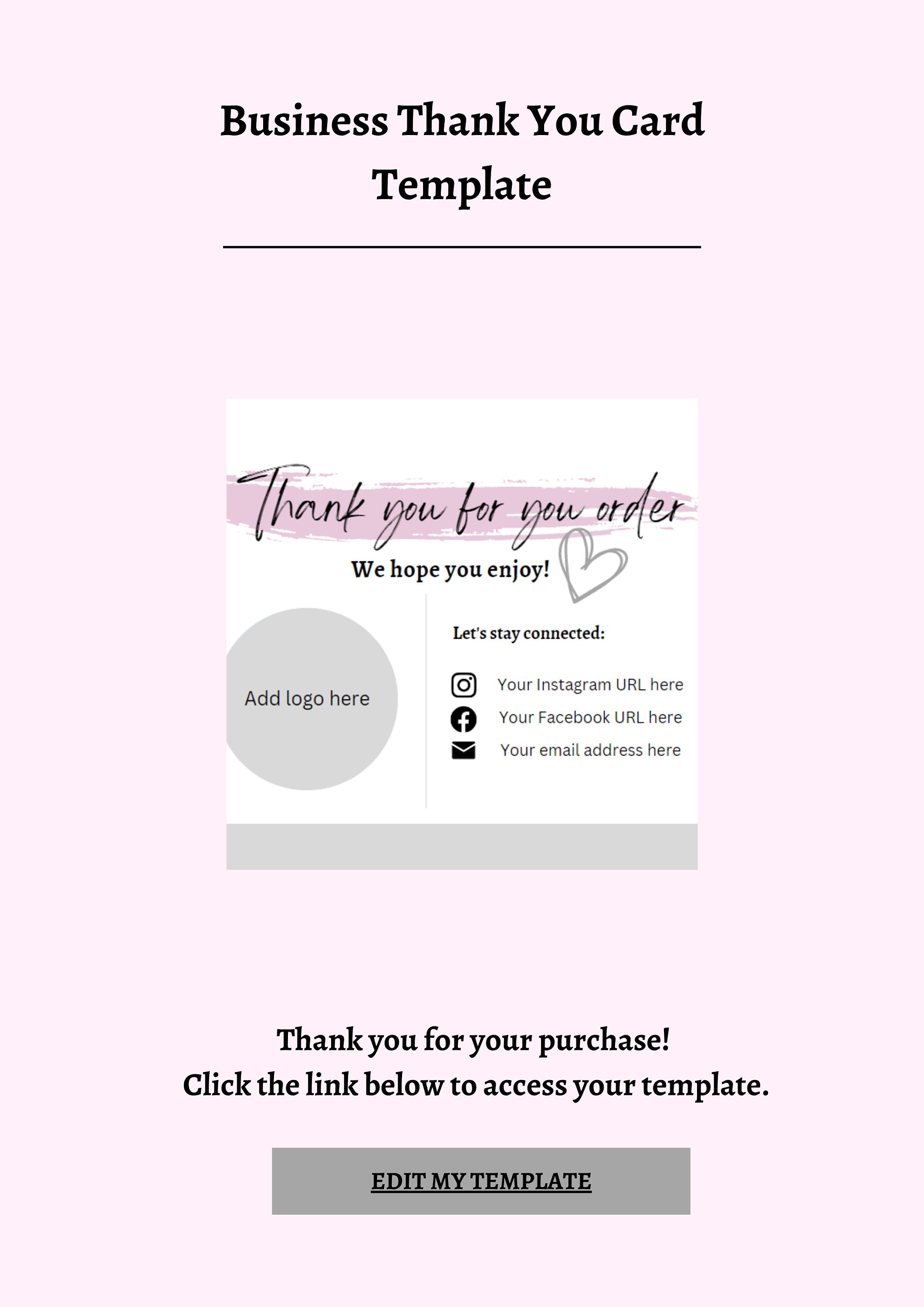 Customisable ''thank You for Your Order'' Card Template - Etsy