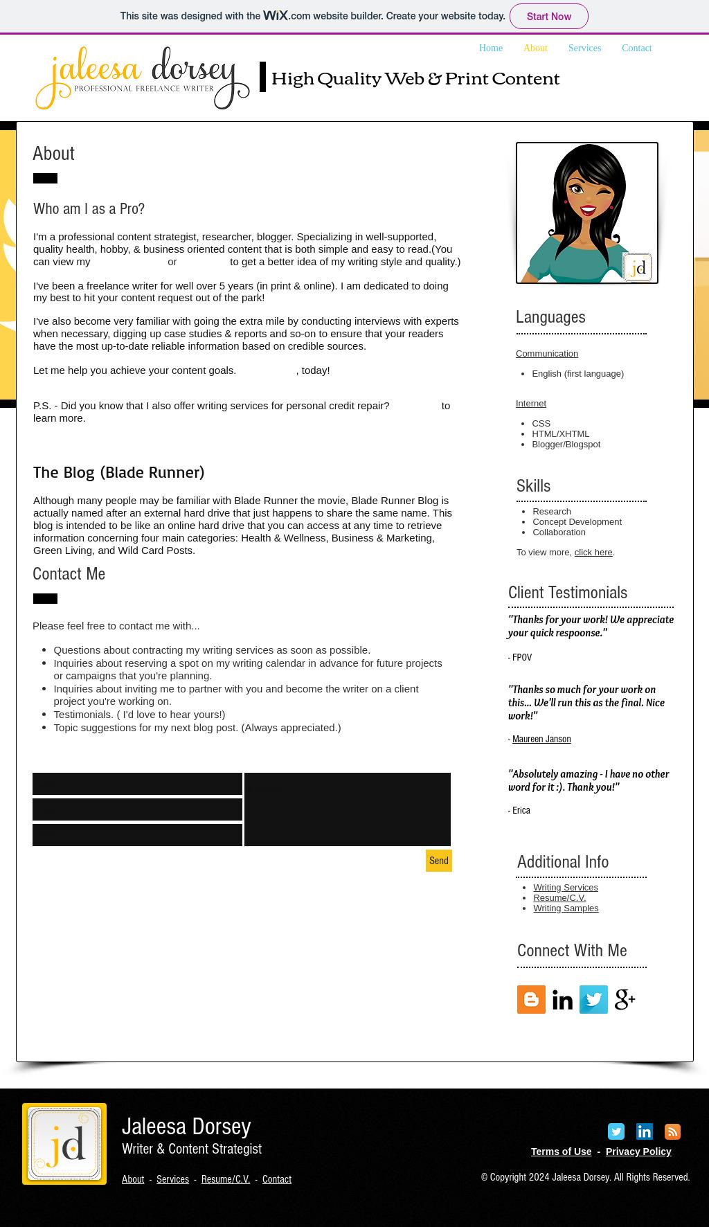 Professional Wix Website Template Design, Content Writer Website, Indie ...
