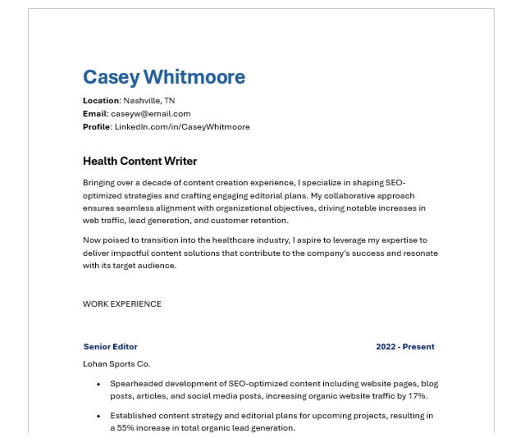 Simple Career Transition Resume Template Clean, Minimalist CV Design ...