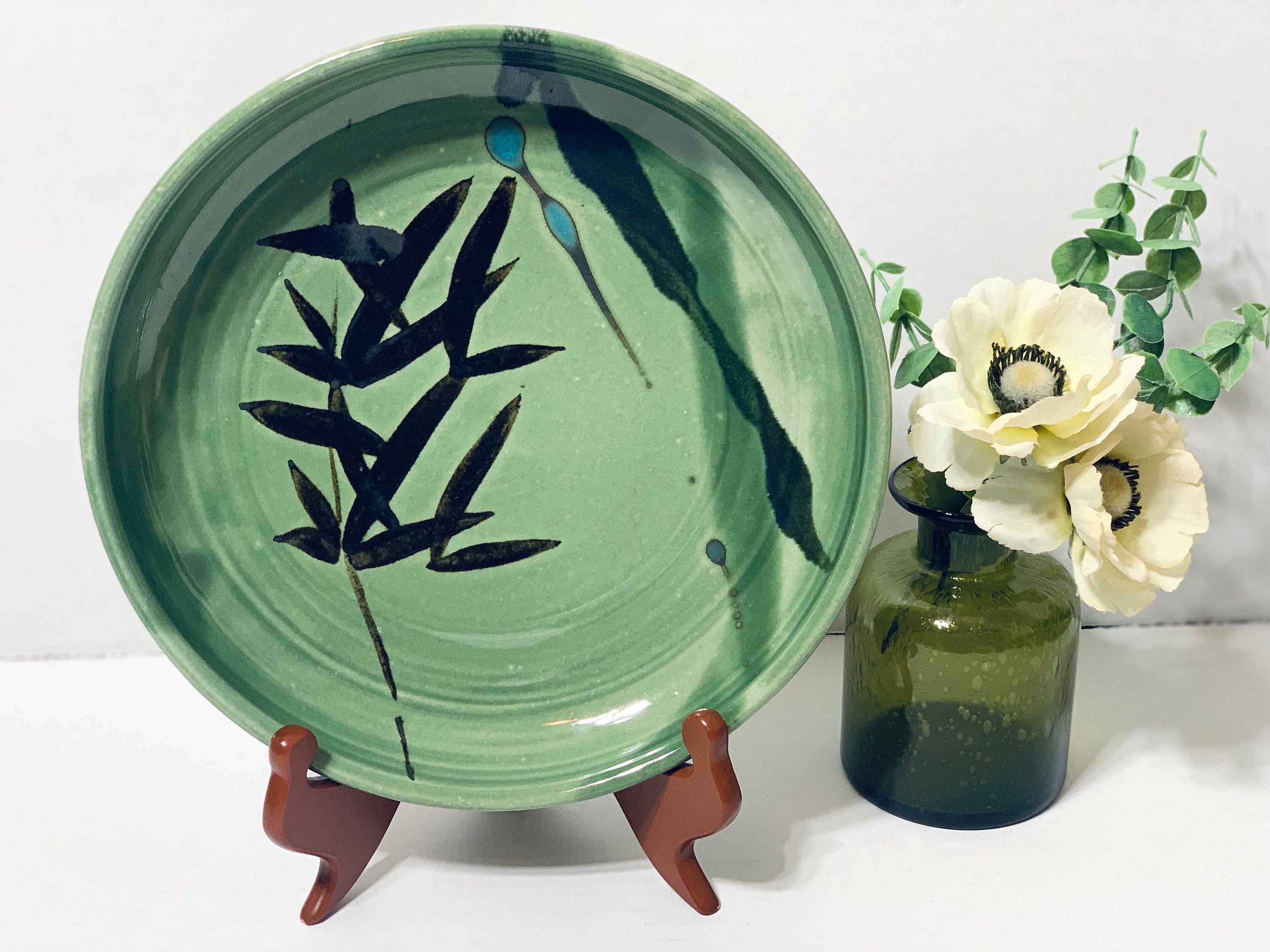 Vintage Bamboo Pottery Art Plate Green Japanese Asian Pottery Decor ...