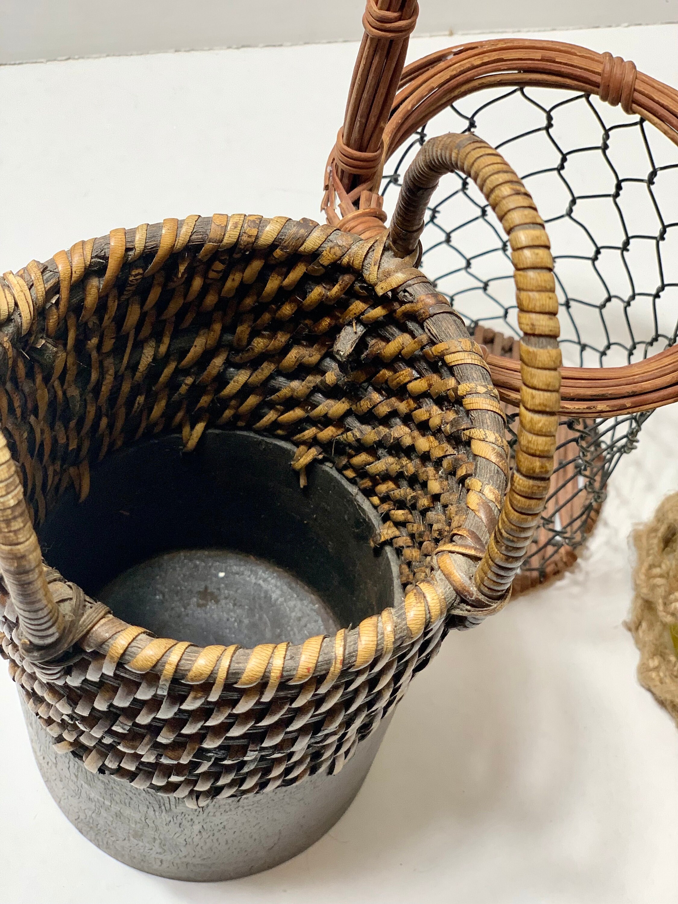 Cylinder Farmhouse Baskets With Handles Small Farmhouse Rustic ...