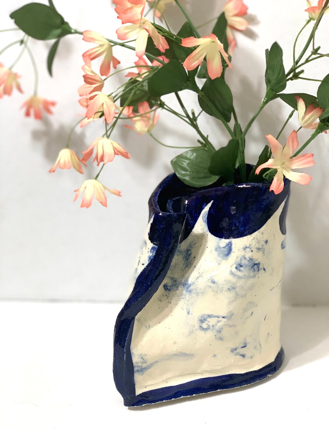 Blue and White Abstract Pottery Sculpture Vase Blue and White Pottery ...