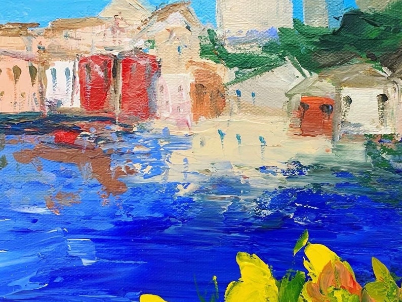 Greek Seaside Landscape Painting Flowers Impressionist Original Artwork ...