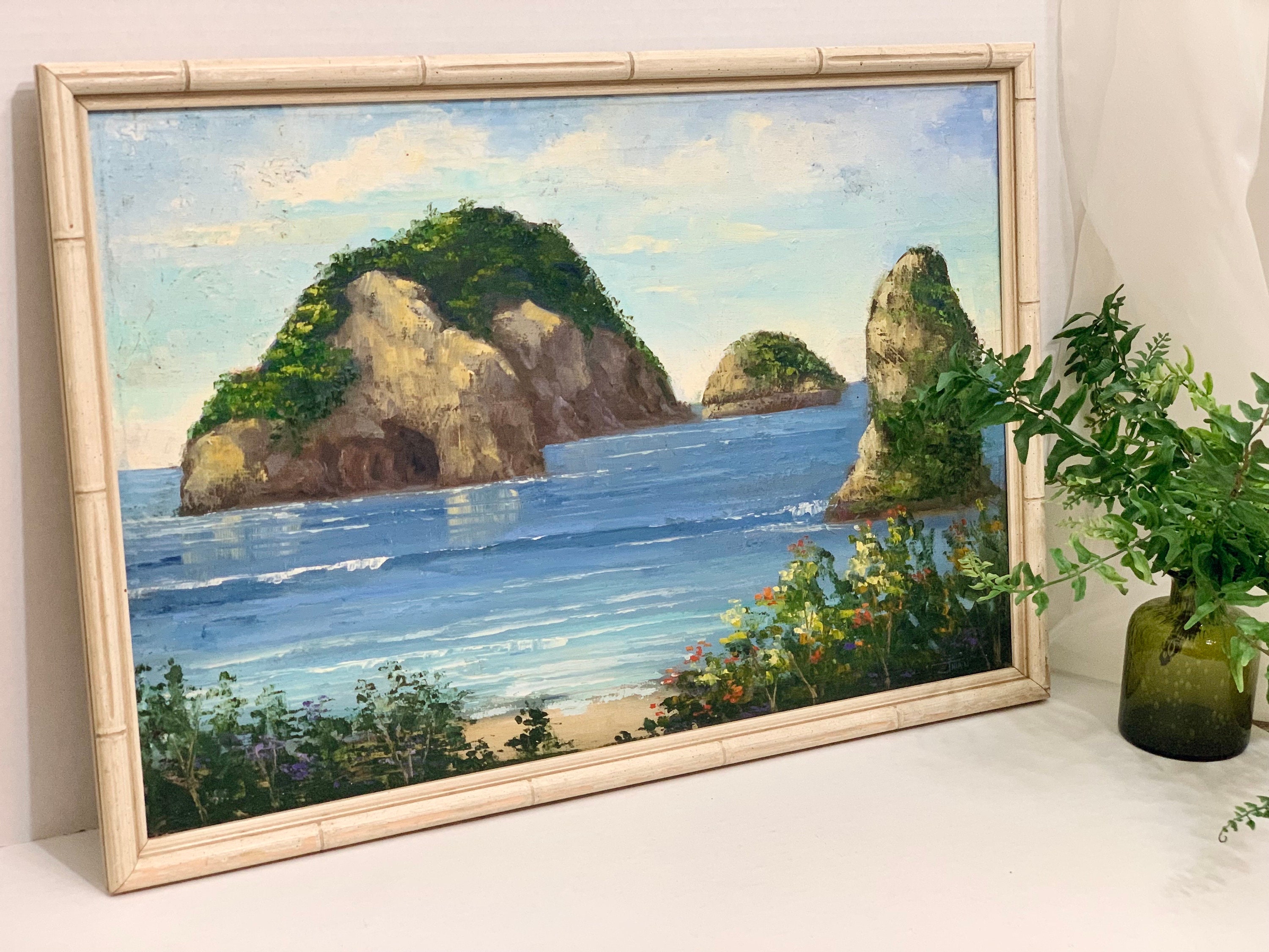 Vintage Tropical Painting Virgin Islands Art With Bamboo Frame Vintage ...