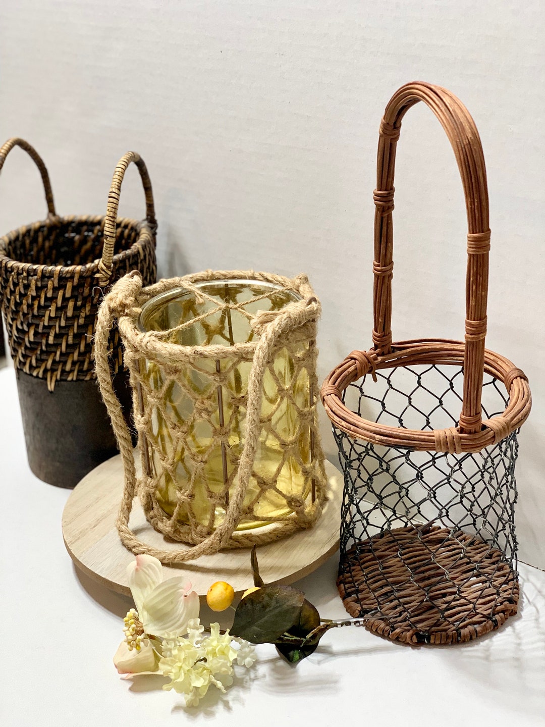 Cylinder Farmhouse Baskets With Handles Small Farmhouse Rustic ...