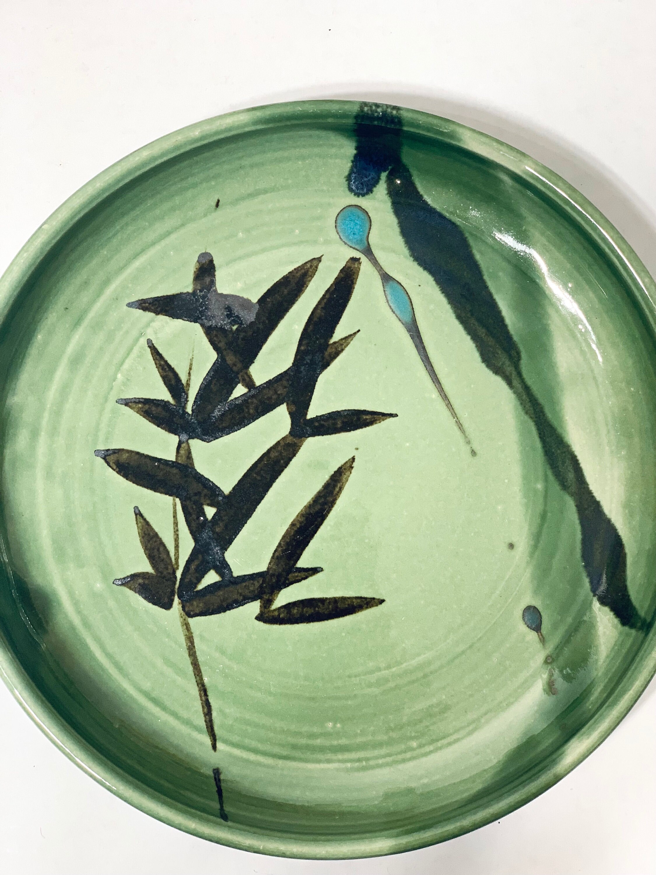 Vintage Bamboo Pottery Art Plate Green Japanese Asian Pottery Decor ...