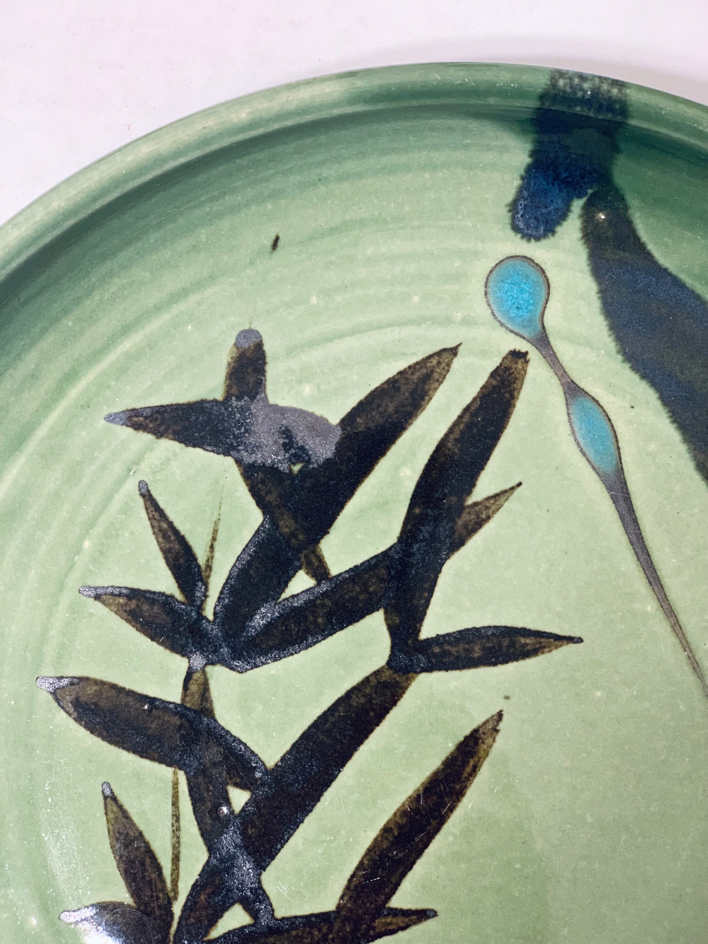 Vintage Bamboo Pottery Art Plate Green Japanese Asian Pottery Decor ...