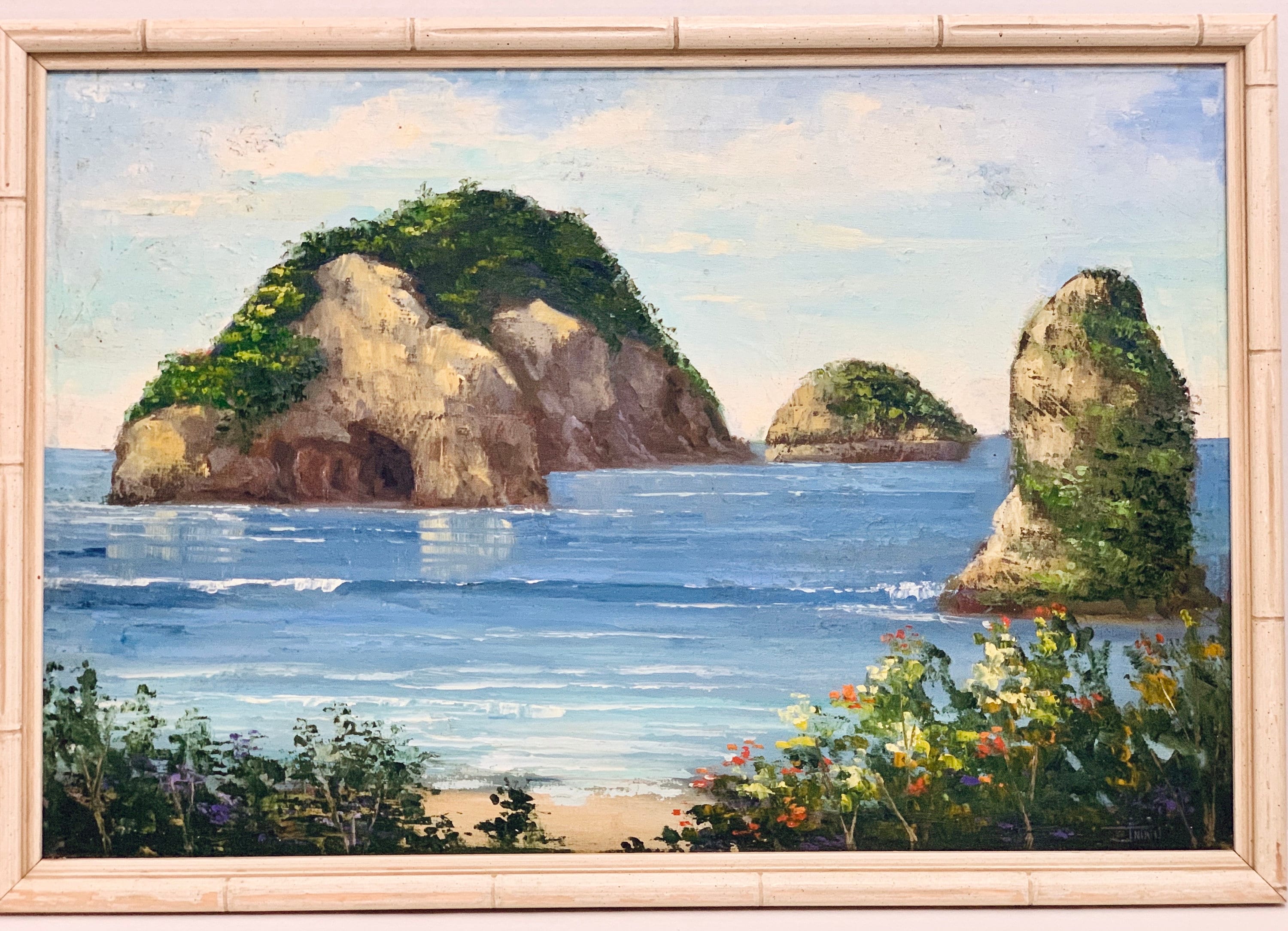Vintage Tropical Painting Virgin Islands Art With Bamboo Frame Vintage ...