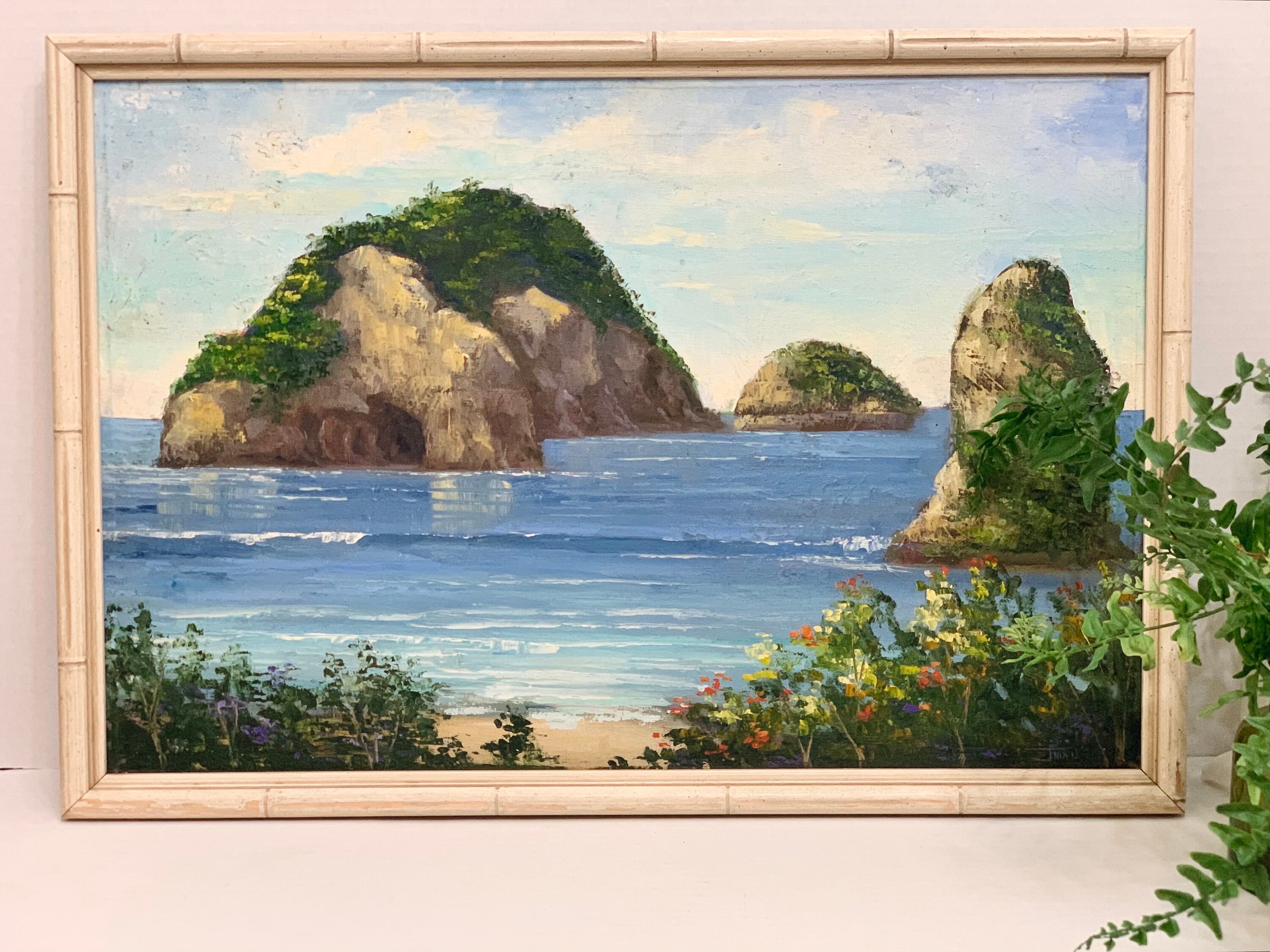 Vintage Tropical Painting Virgin Islands Art With Bamboo Frame Vintage ...