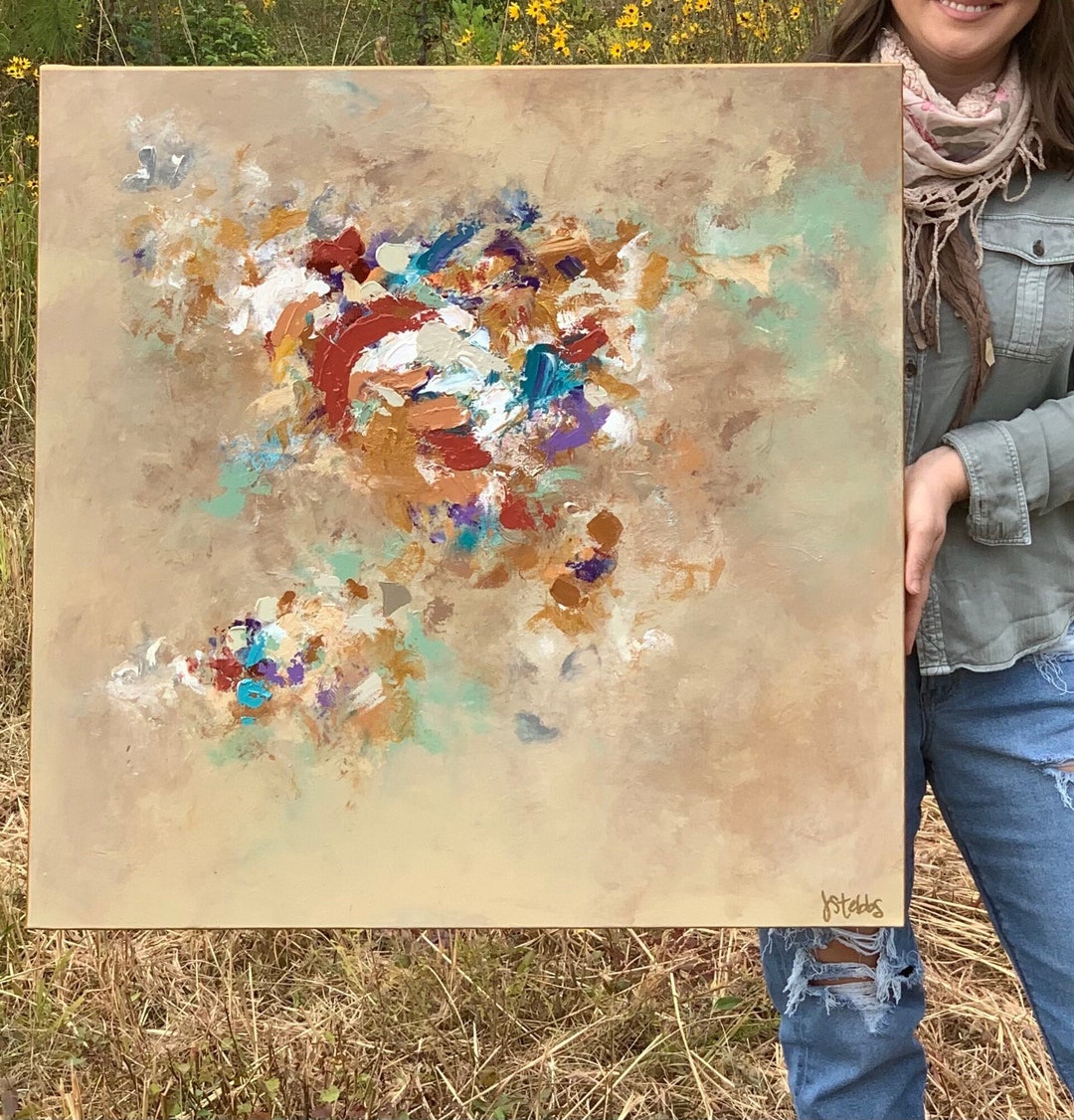 Original Abstract Large Square Acrylic Painting Textured Expressionism ...