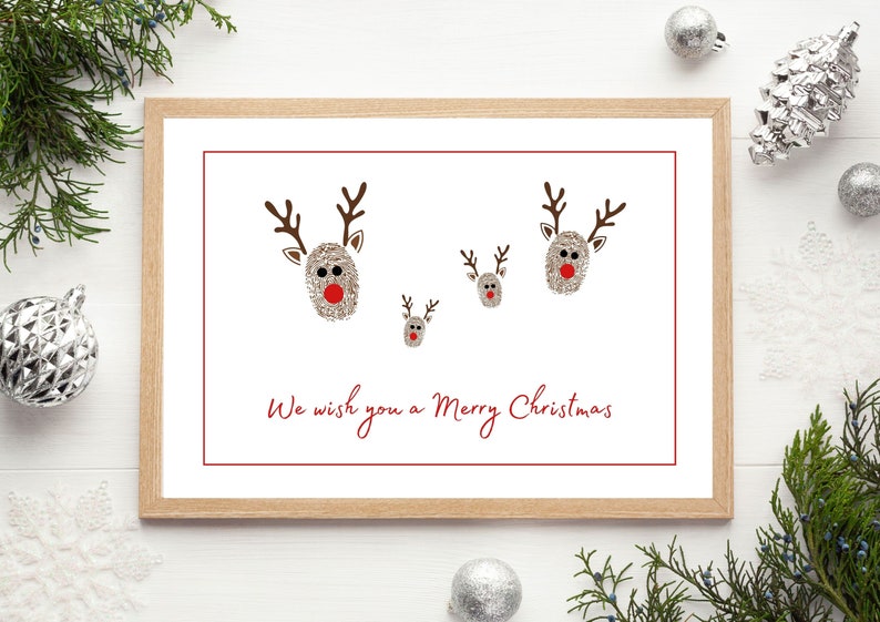 Rudolph Reindeer Fingerprint Christmas Art Activity Wall Art - DIY ...
