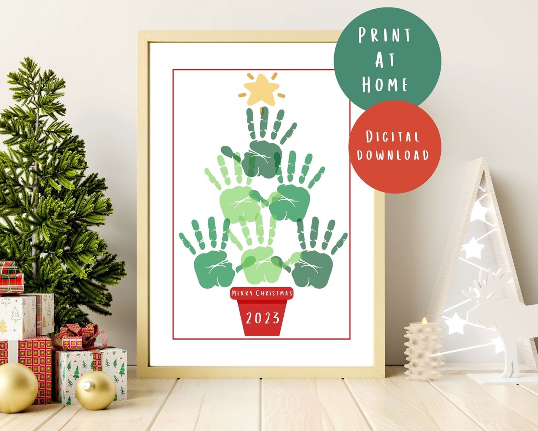 Christmas Tree Handprint Activity Wall Art DIY Craft Print for Baby ...