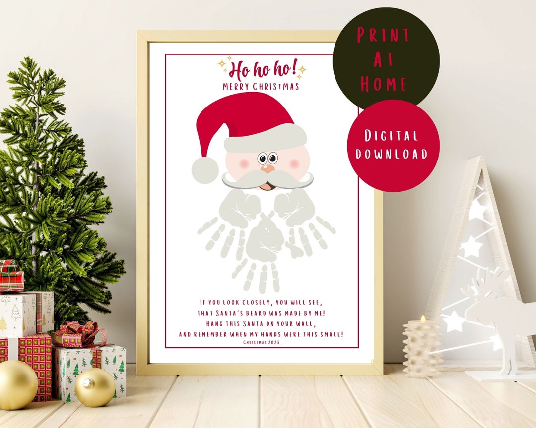 Santa Christmas Art Handprint Wall Art Activity DIY Craft Print for ...