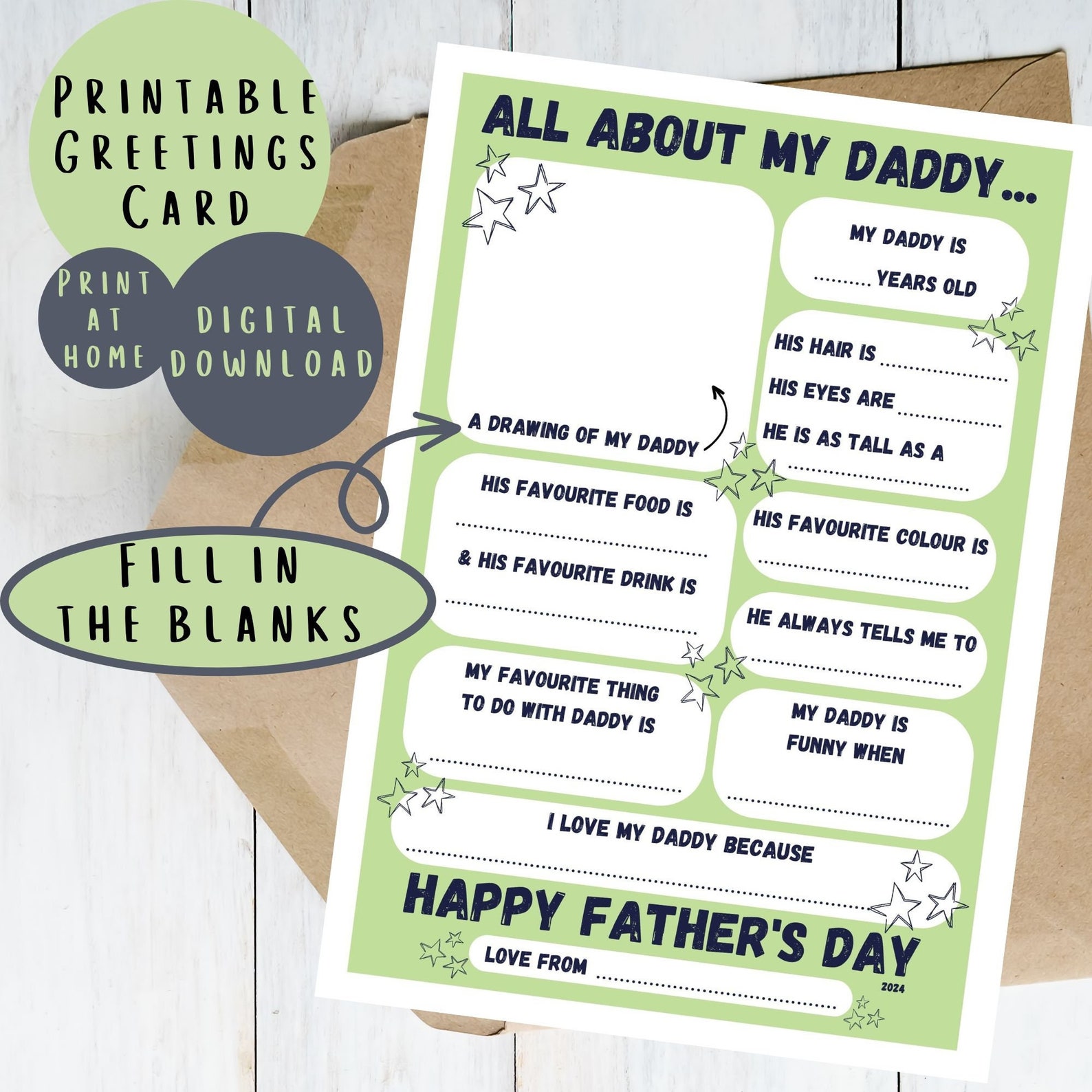Printable Father's Day Card - All About My Daddy Card - Greetings Card ...