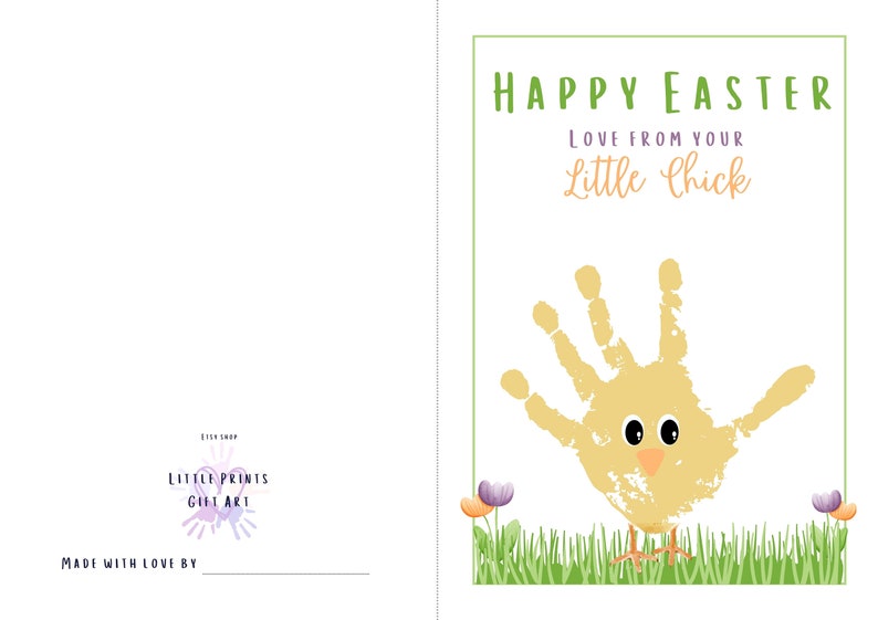 Happy Easter Chick Hand Print Card - DIY Craft Activity Print for Baby ...
