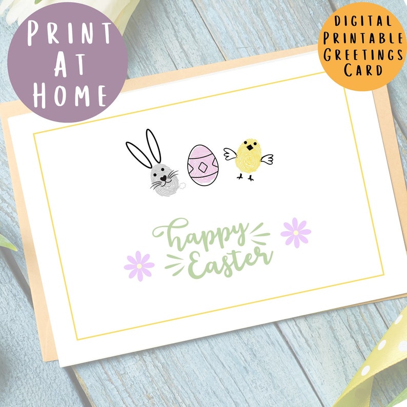Happy Easter Card - DIY Craft Finger Print Activity for Baby, Toddler & Kids - Printable ...