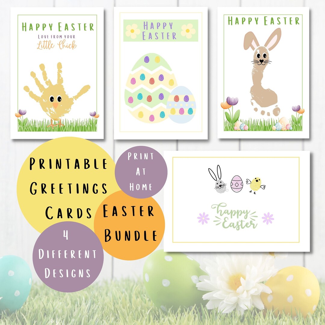 Happy Easter Printable Cards Bundle - Easter Handprint Art - Footprint ...