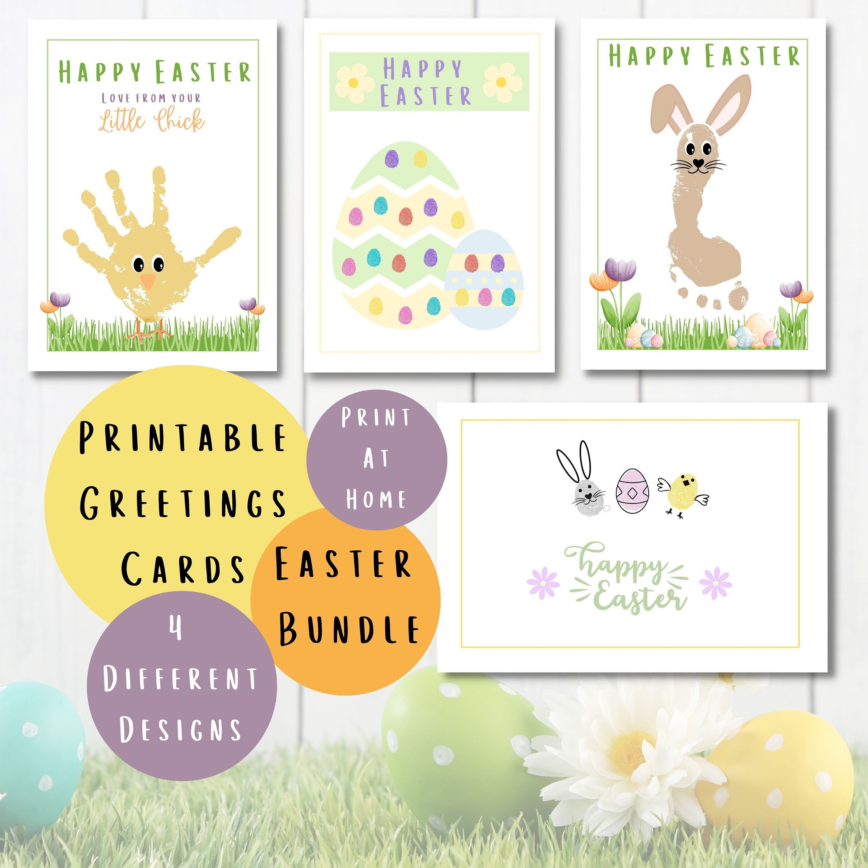 Happy Easter Printable Cards Bundle Easter Handprint Art Footprint Art ...