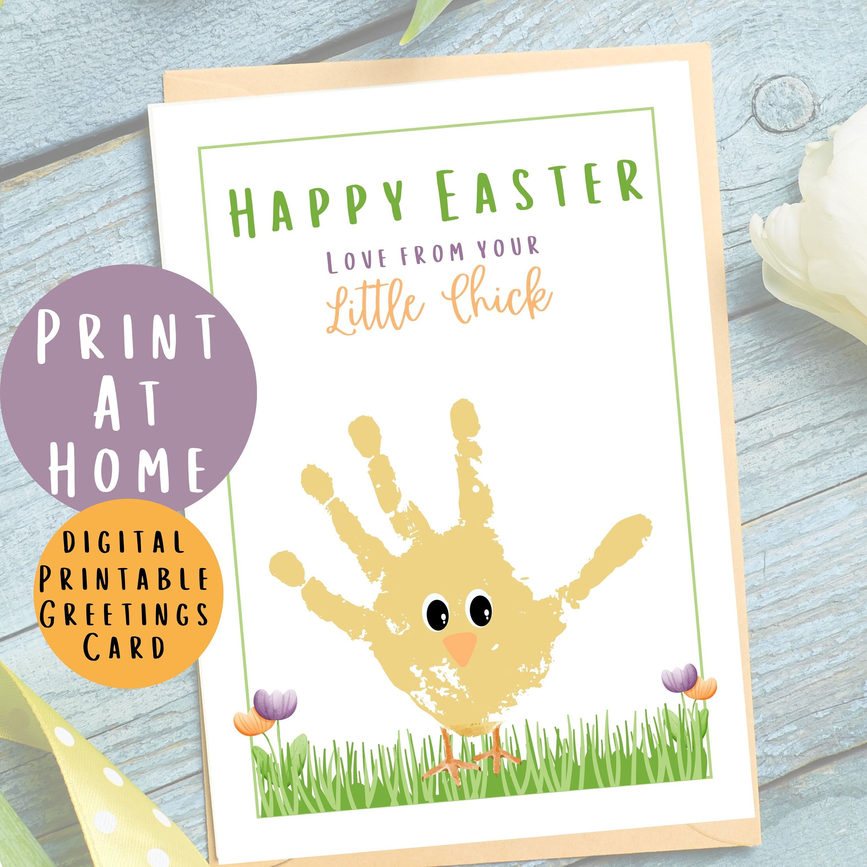 Happy Easter Chick Hand Print Card - DIY Craft Activity Print for Baby ...
