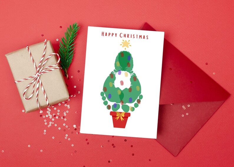 Christmas Tree Card - Hand Print Footprint Fingerprint Craft for Babies ...