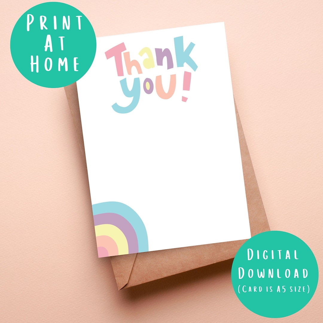 Rainbow Thank You Card - DIY Printable for Kids (digital Download) - Etsy