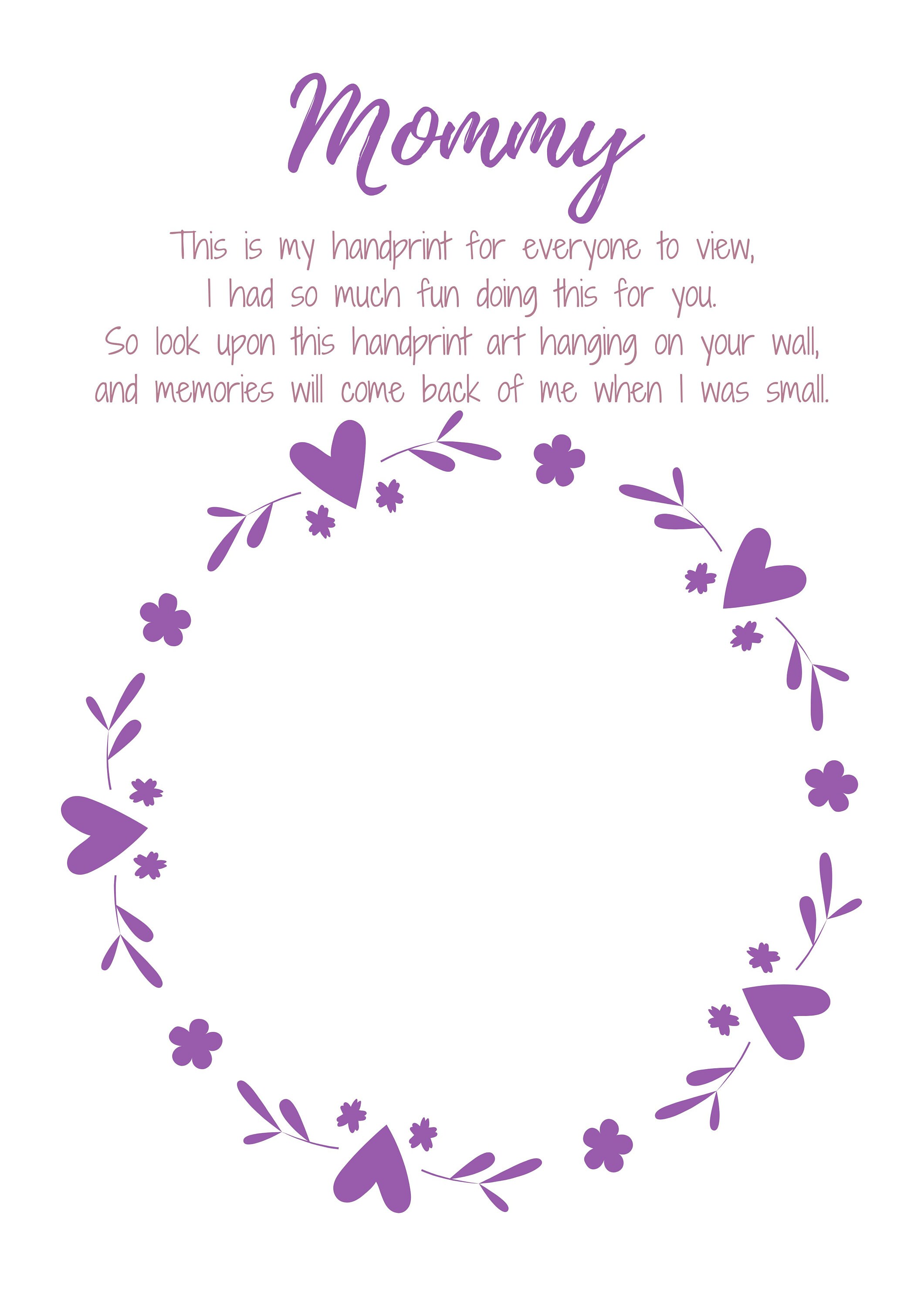 Mommy Handprint Art Memory Poem - Mothers Day Gift - DIY Craft Activity ...