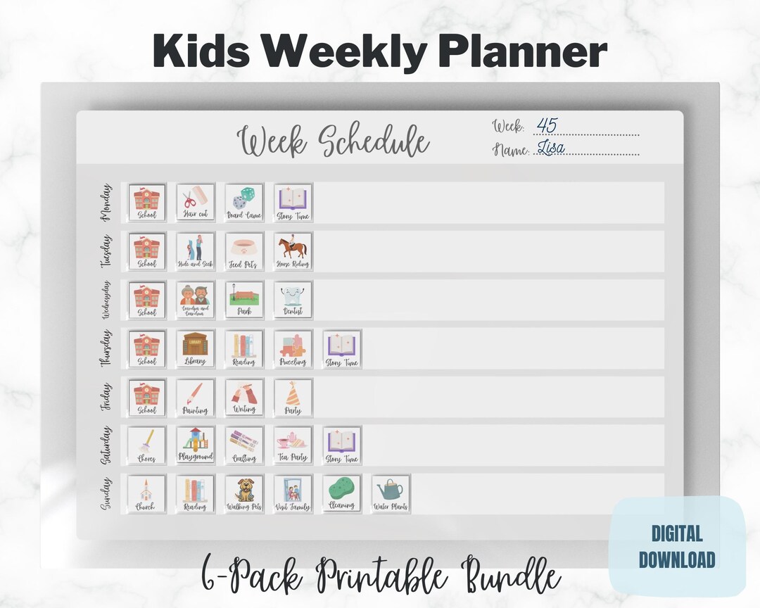 Weekly Printable Planner for Kids, Custom Printable Weekly Kids ...