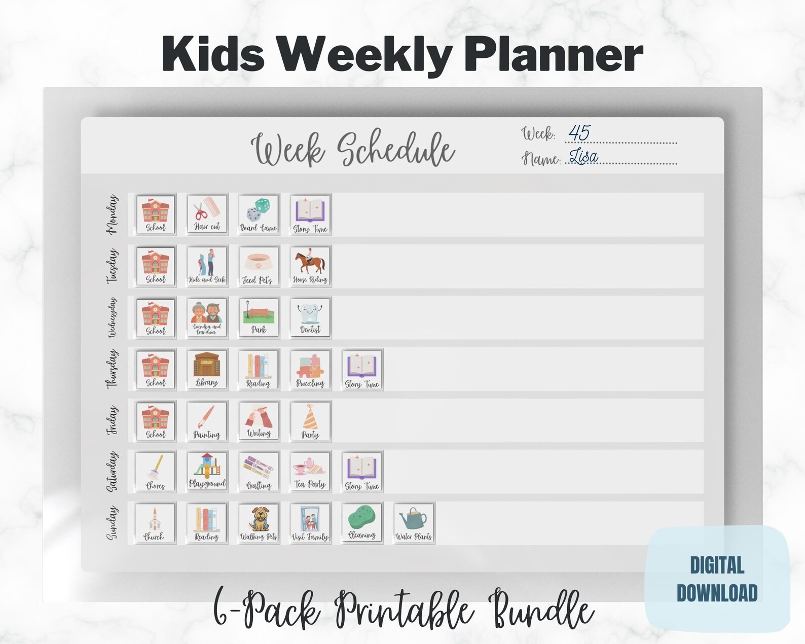 Weekly Printable Planner for Kids, Custom Printable Weekly Kids ...