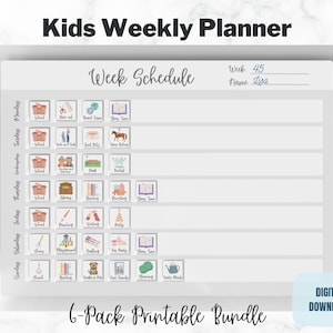 Weekly Printable Planner for Kids, Custom Printable Weekly Kids ...