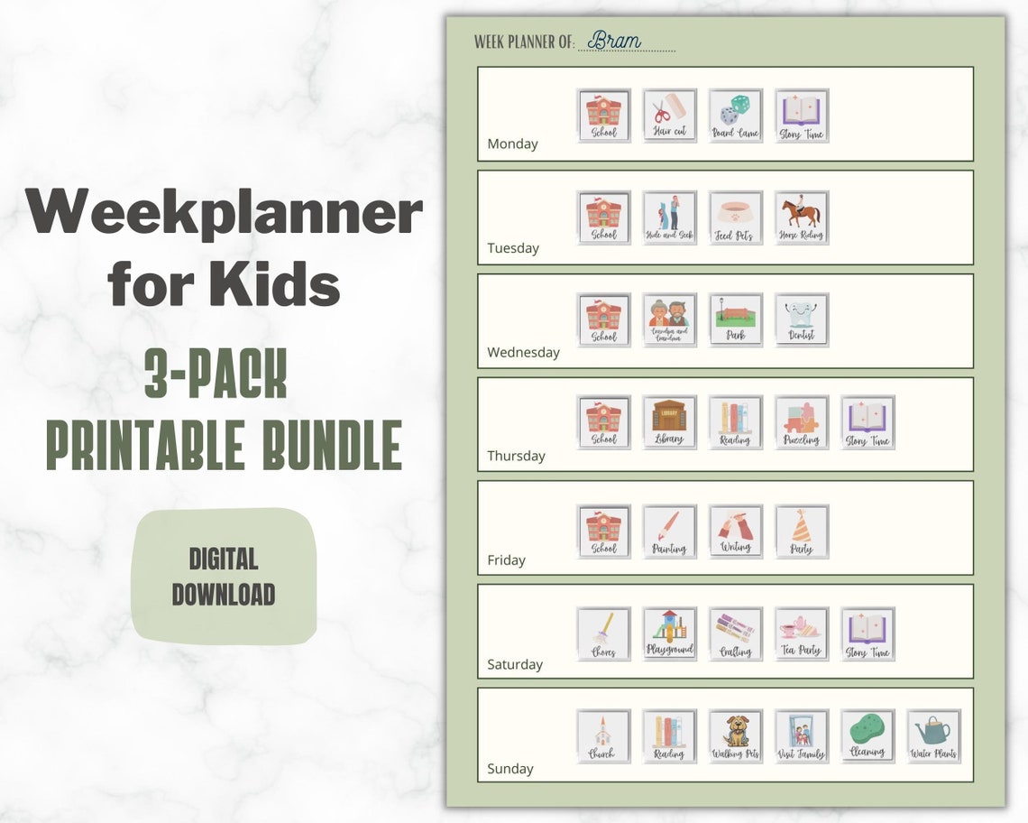 Printable Weekplanner for Kids, Visual Schedule for Children, Printable ...