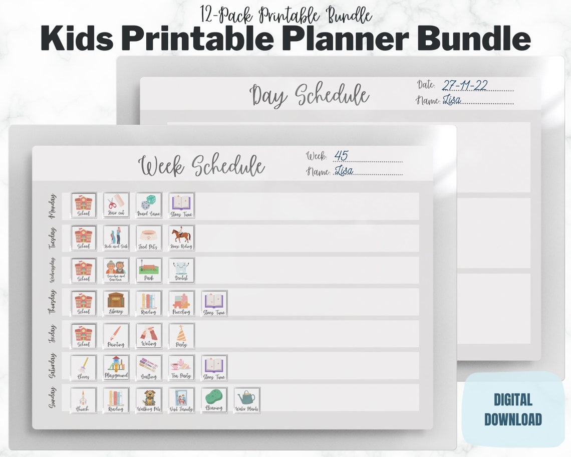Printable Daily and Weekly Planner for Kids, Printable Kids Calendar ...