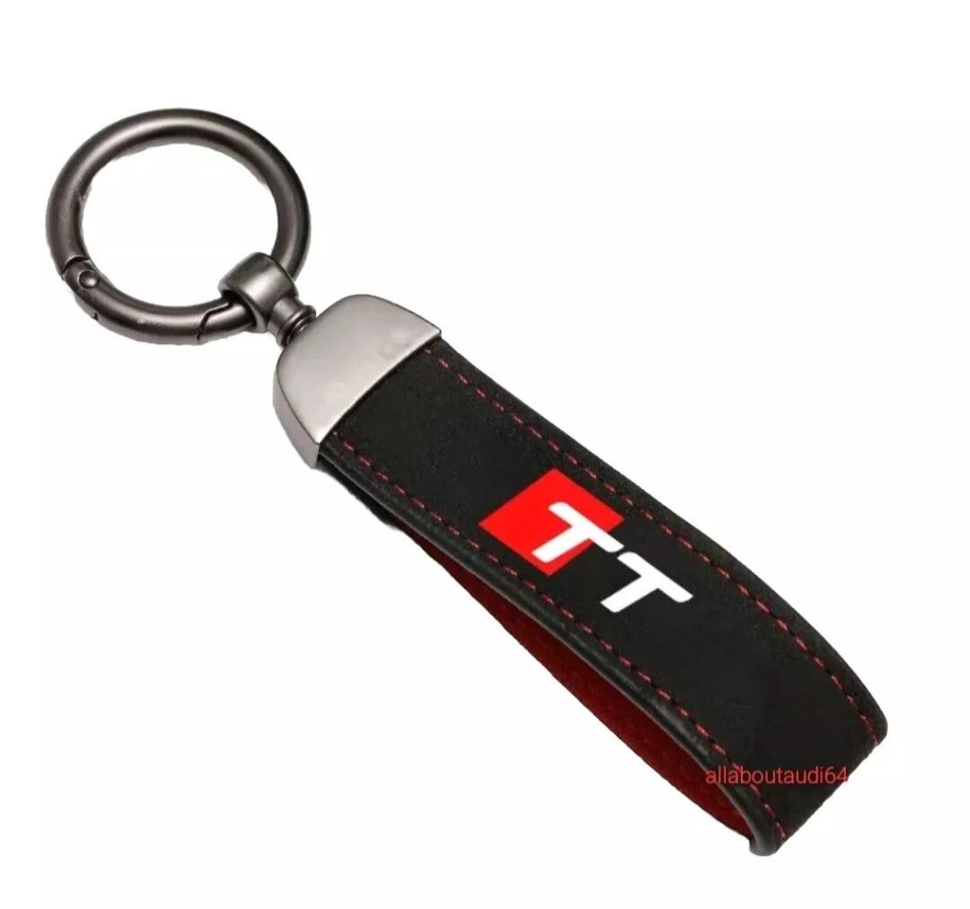 For Audi TT/S/RS Mk1 8N MK2 8J Mk3 8S Key Ring Suede Black Leather TT ...