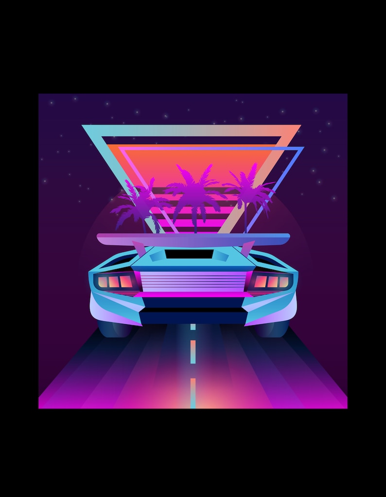 Retrowave Synthwave Lamborghini Countach Car Graphic PNG - Etsy