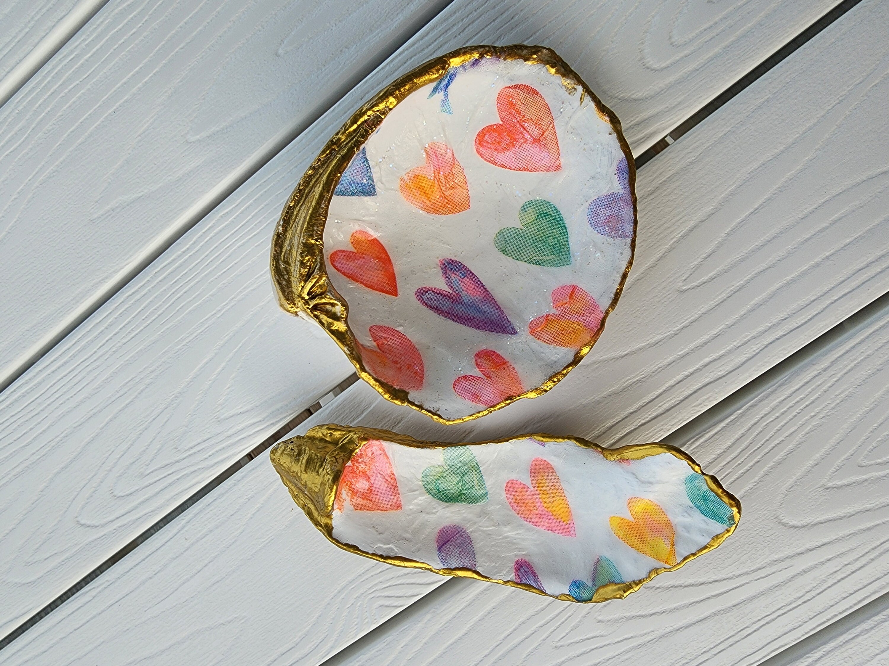 Heart Decoupage Clam Shell, Clam Shell Ring Dish, Seashell Jewelry ...