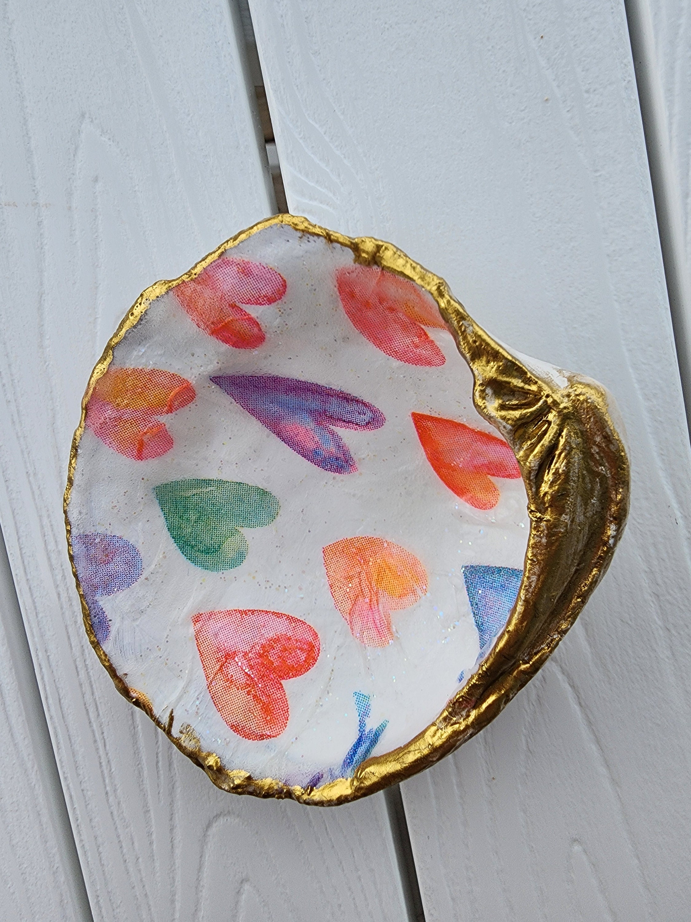 Heart Decoupage Clam Shell, Clam Shell Ring Dish, Seashell Jewelry ...