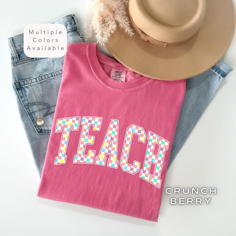 Comfort Colors Checkered Teach Shirt, Back to School Shirt, Trendy ...