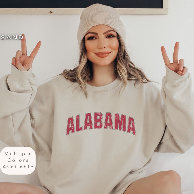 Distressed Collegiate Alabama Sweatshirt, Trendy Retro Alabama Crewneck ...