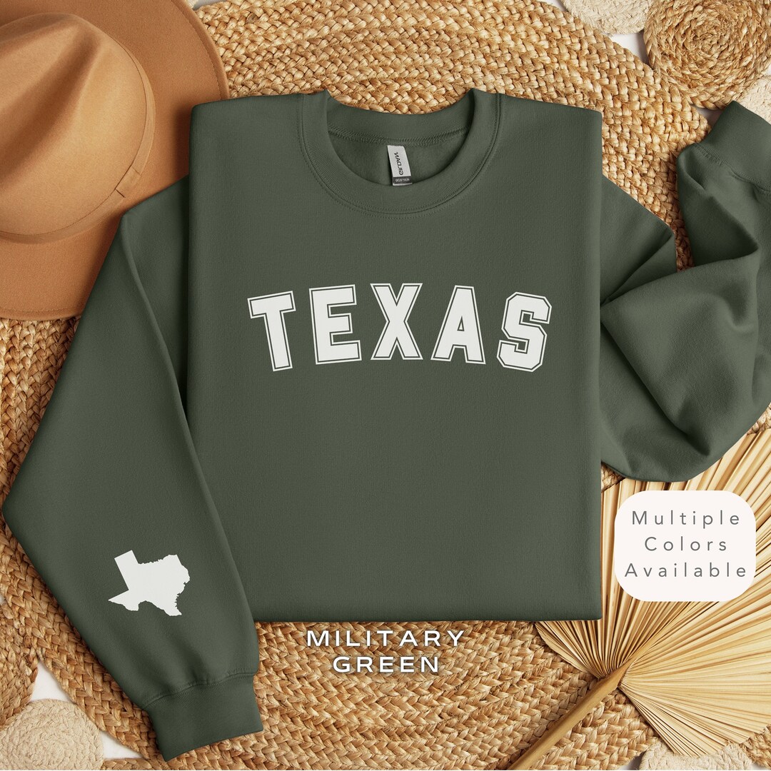 Collegiate Texas Sweatshirt With State on Sleeve, Cute Cosy Texas ...
